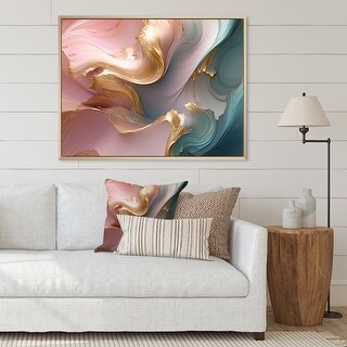 Designart "Delicate Wave Symphony Liquid Gold Pink Blue" Abstract ...